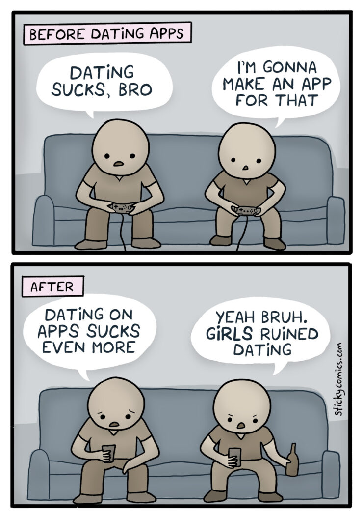 Dating apps, before & after – sticky comics