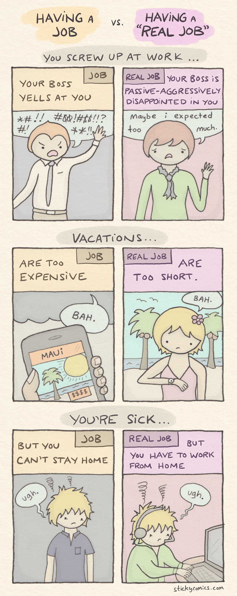 A Job Vs A REAL Job Sticky Comics